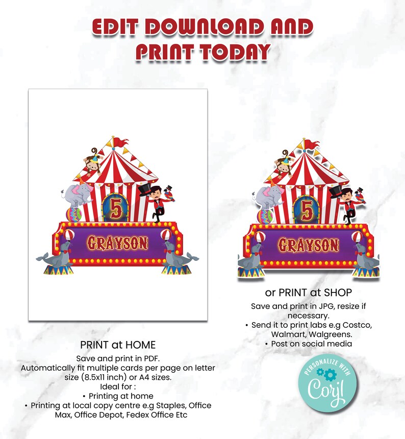 Printable Circus Cake Topper Carnival Cake Topper Circus - Etsy
