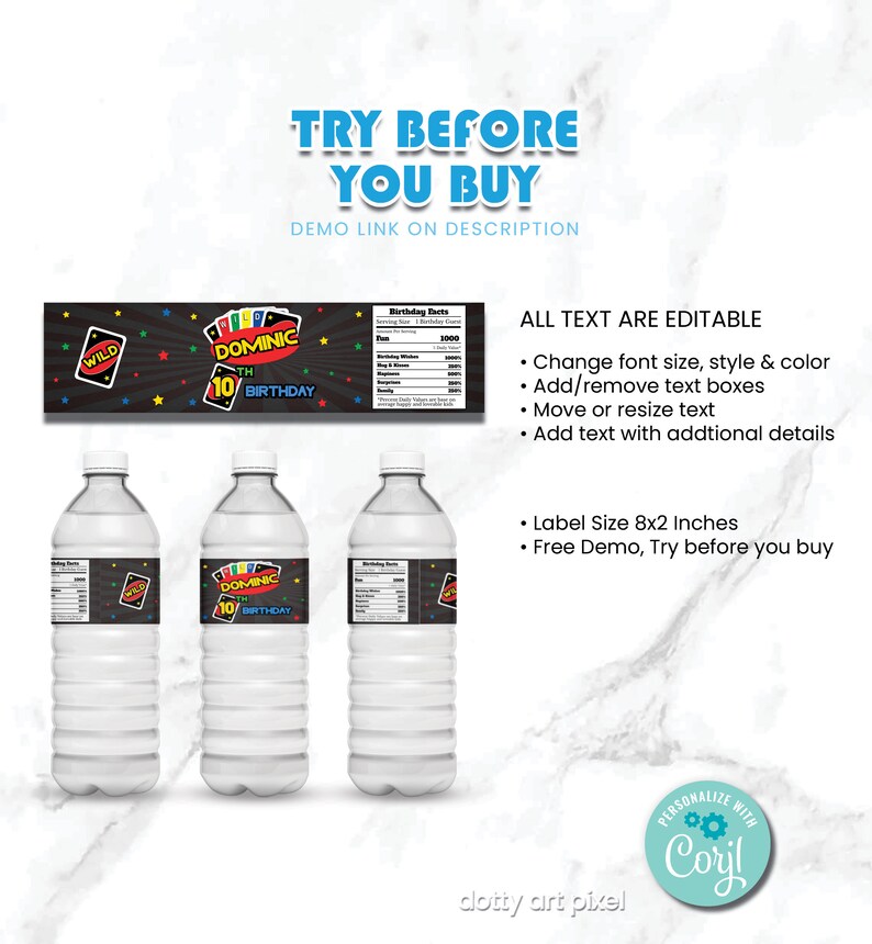 Printable Uno Water Bottle Label Uno Bottle Wrapper Uno - Etsy