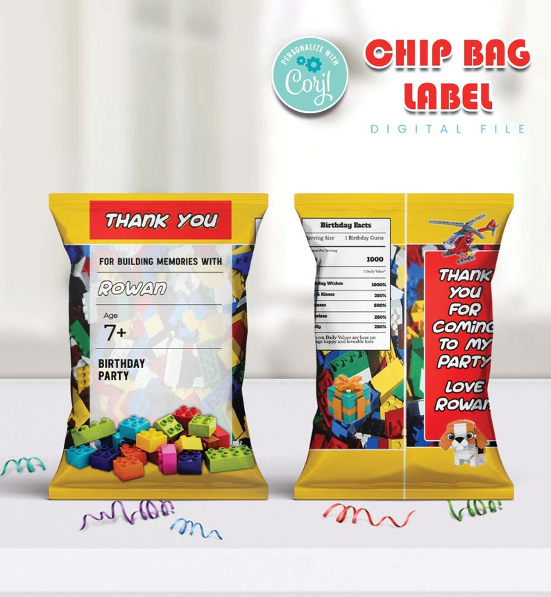 Printable Building Blocks Chips Bag Label Bricks Chips Bag - Etsy