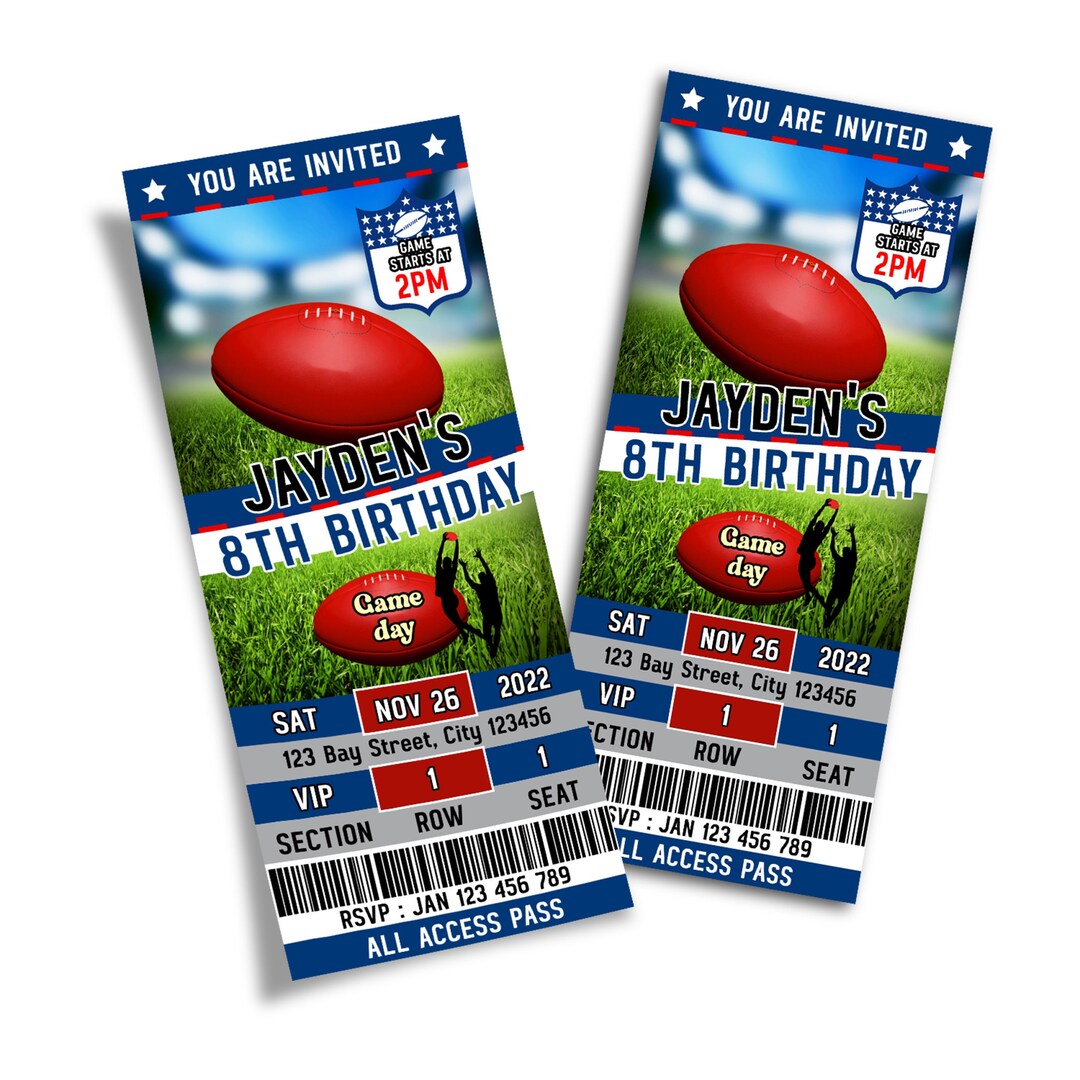 Footy Birthday Ticket Invitation | Australian Football Ticket ...