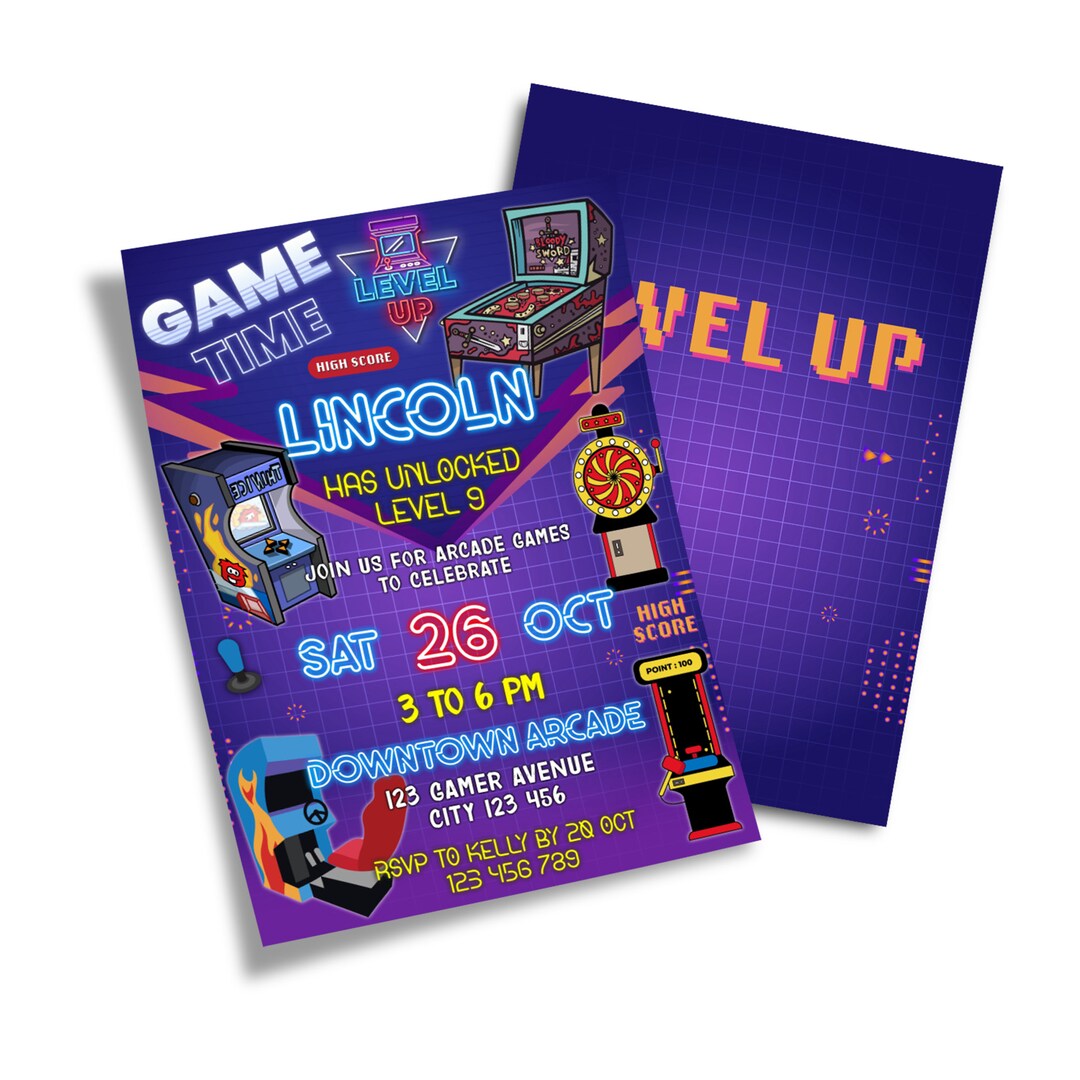 Printable Arcade Games Invitation | Arcade Games Party | Gamer Birthday ...