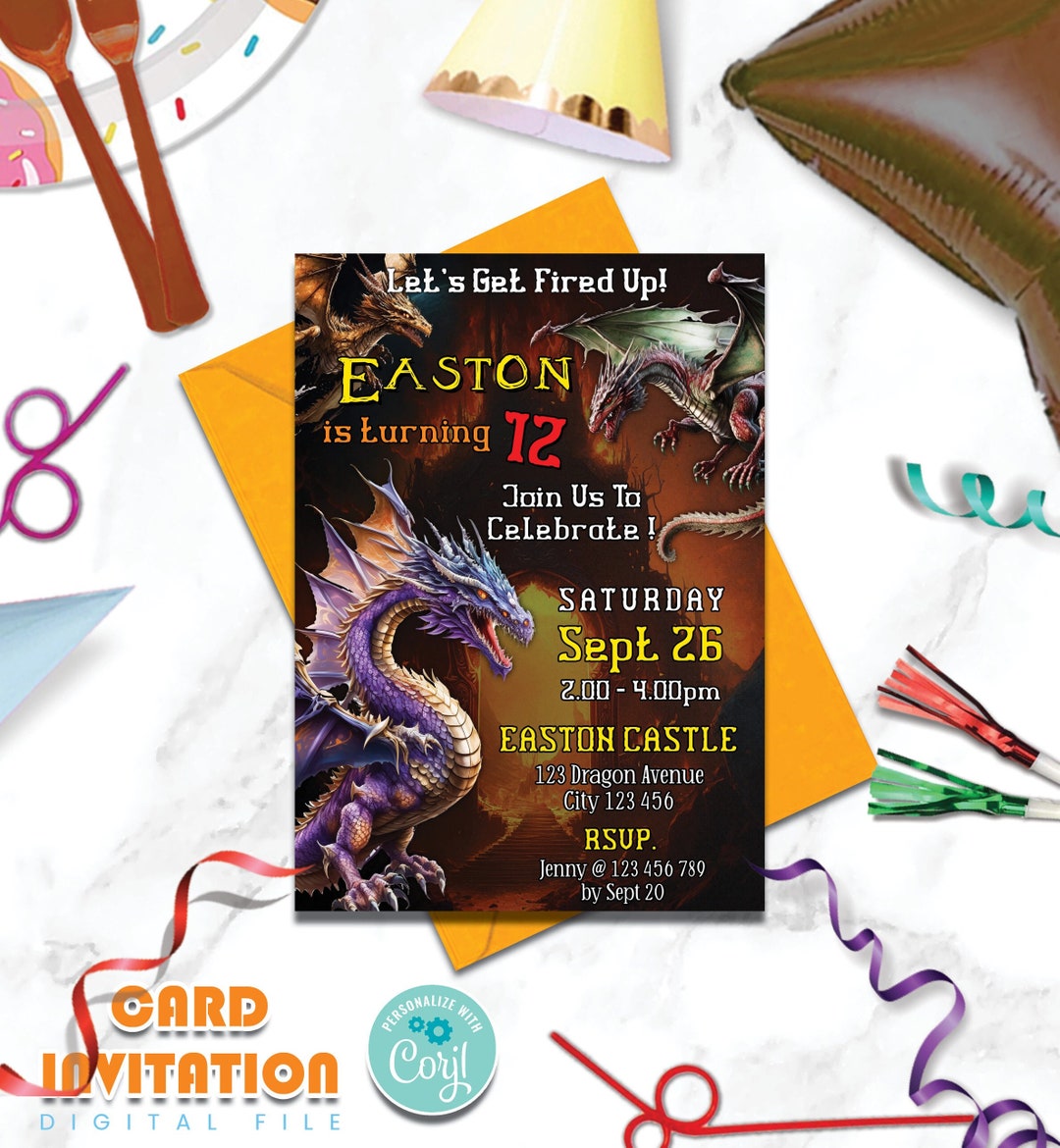 Dragon Birthday Invitation Dragon Themed Birthday Dragons Birthday ...