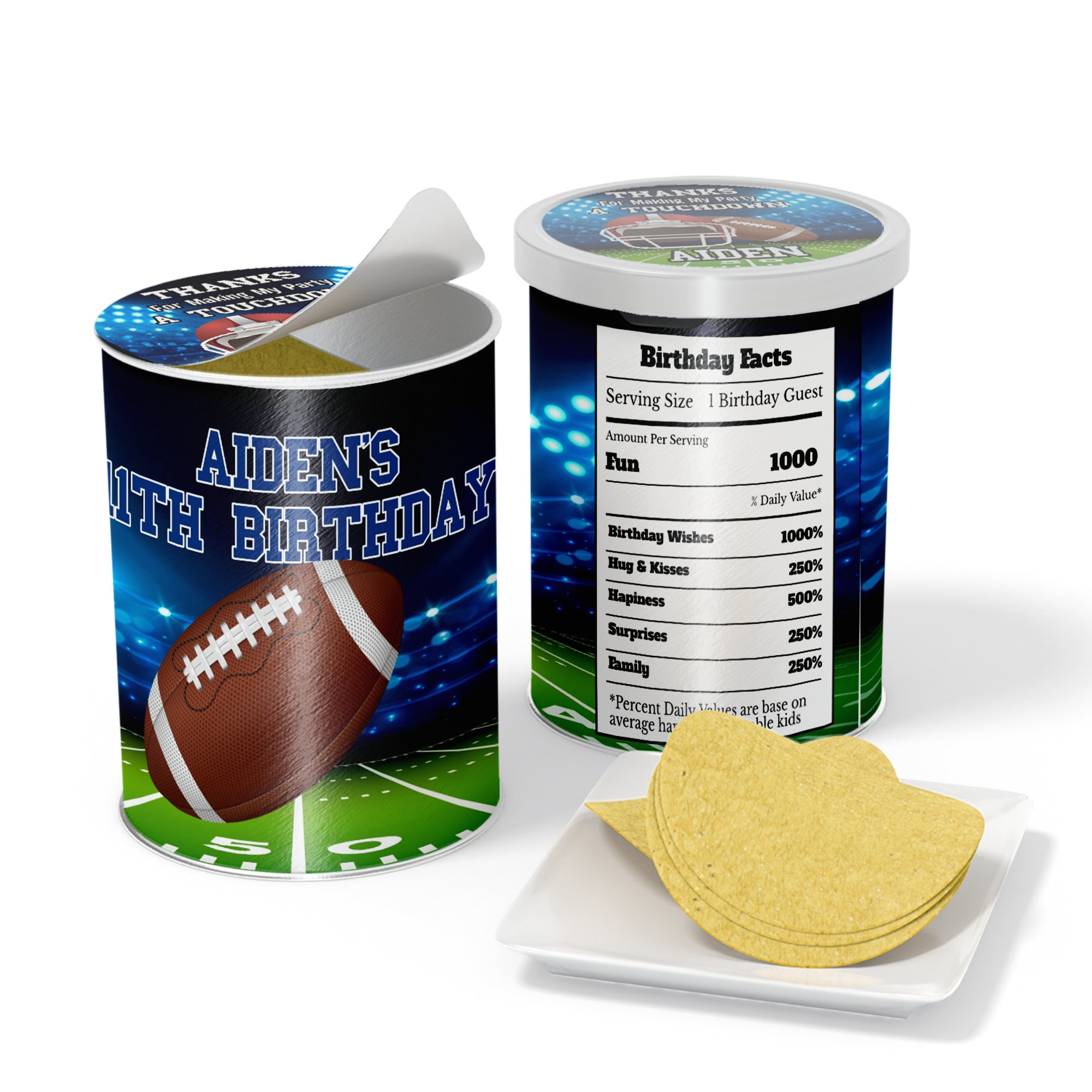 Football Birthday Chip Can Label | Printable Corjl Template FB01 - Etsy