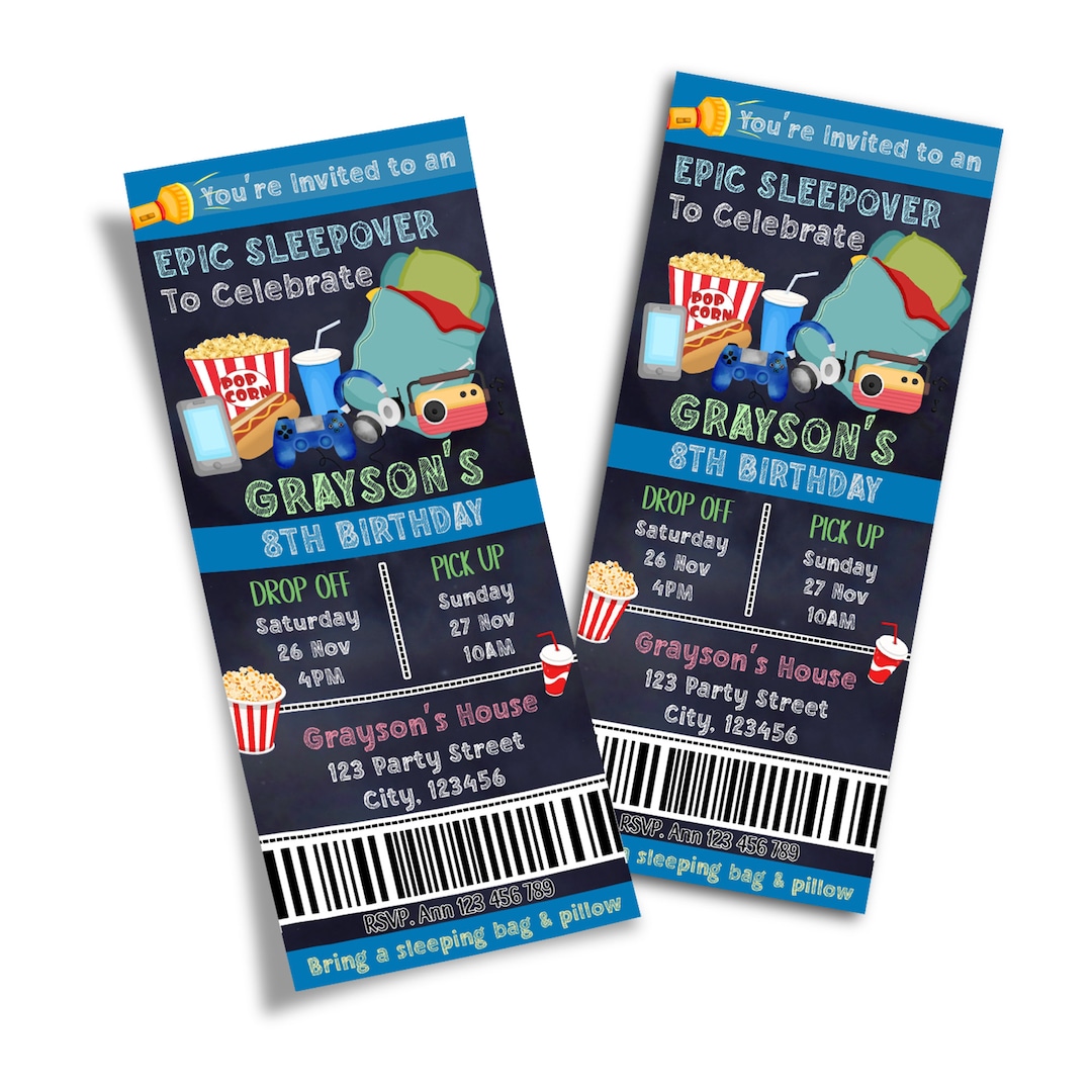 DIY Sleepover Party Ticket Invitation, Pajamas Birthday Invitation ...