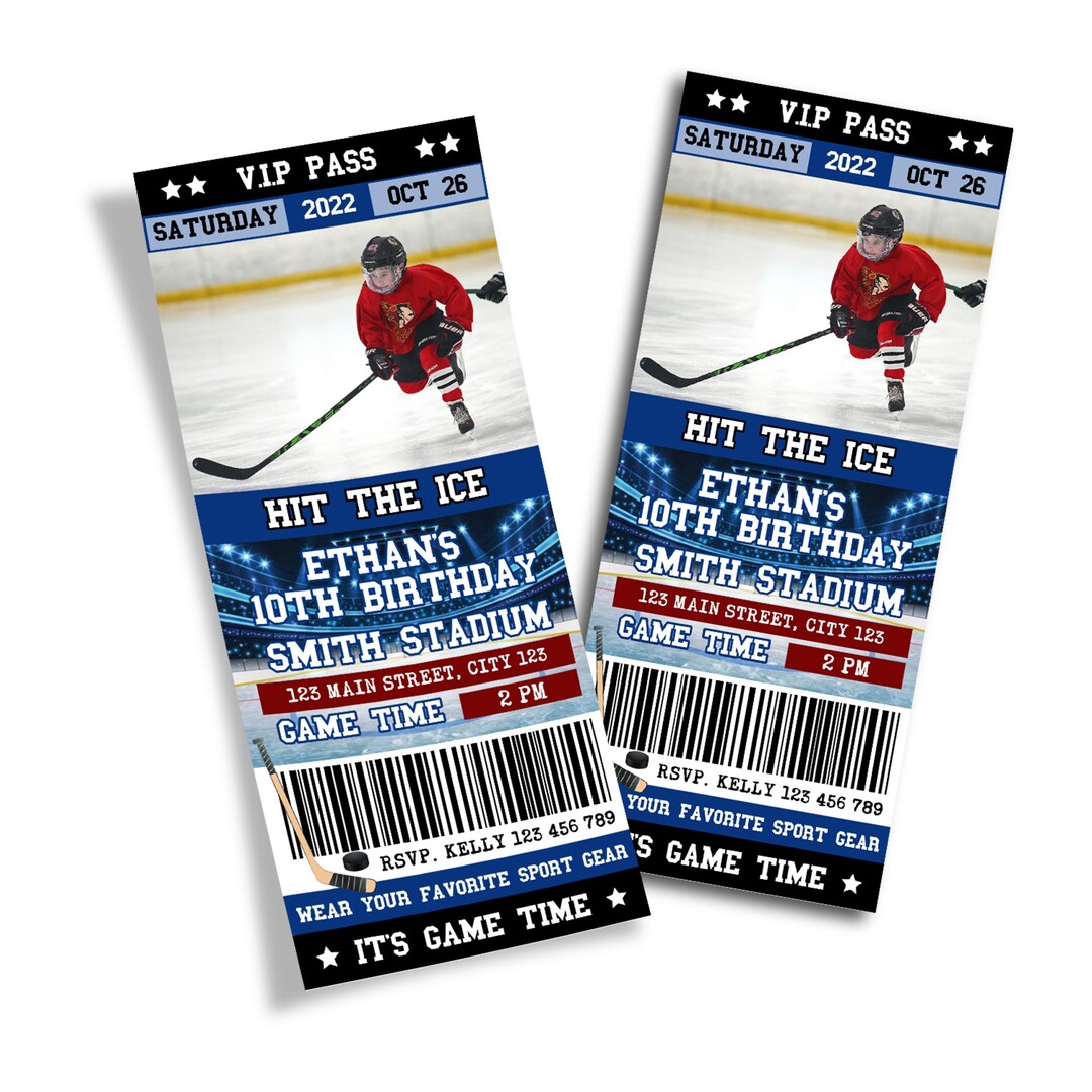 Hockey Ticket Invitation With Photo Hockey Birthday Invitation Birthday ...