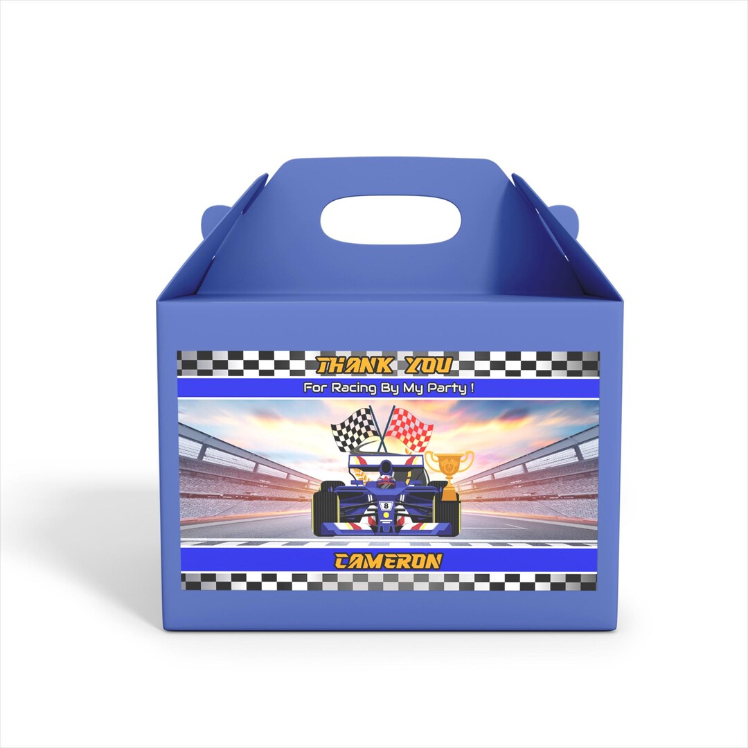 DIY Race Car Gable Box Label, Slot Racing Car Goodie Bag Label, Blue ...