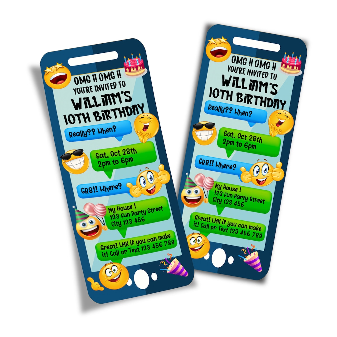 Printable Emoji Ticket Invitation Emoji Birthday Invitation Emoji Tie ...