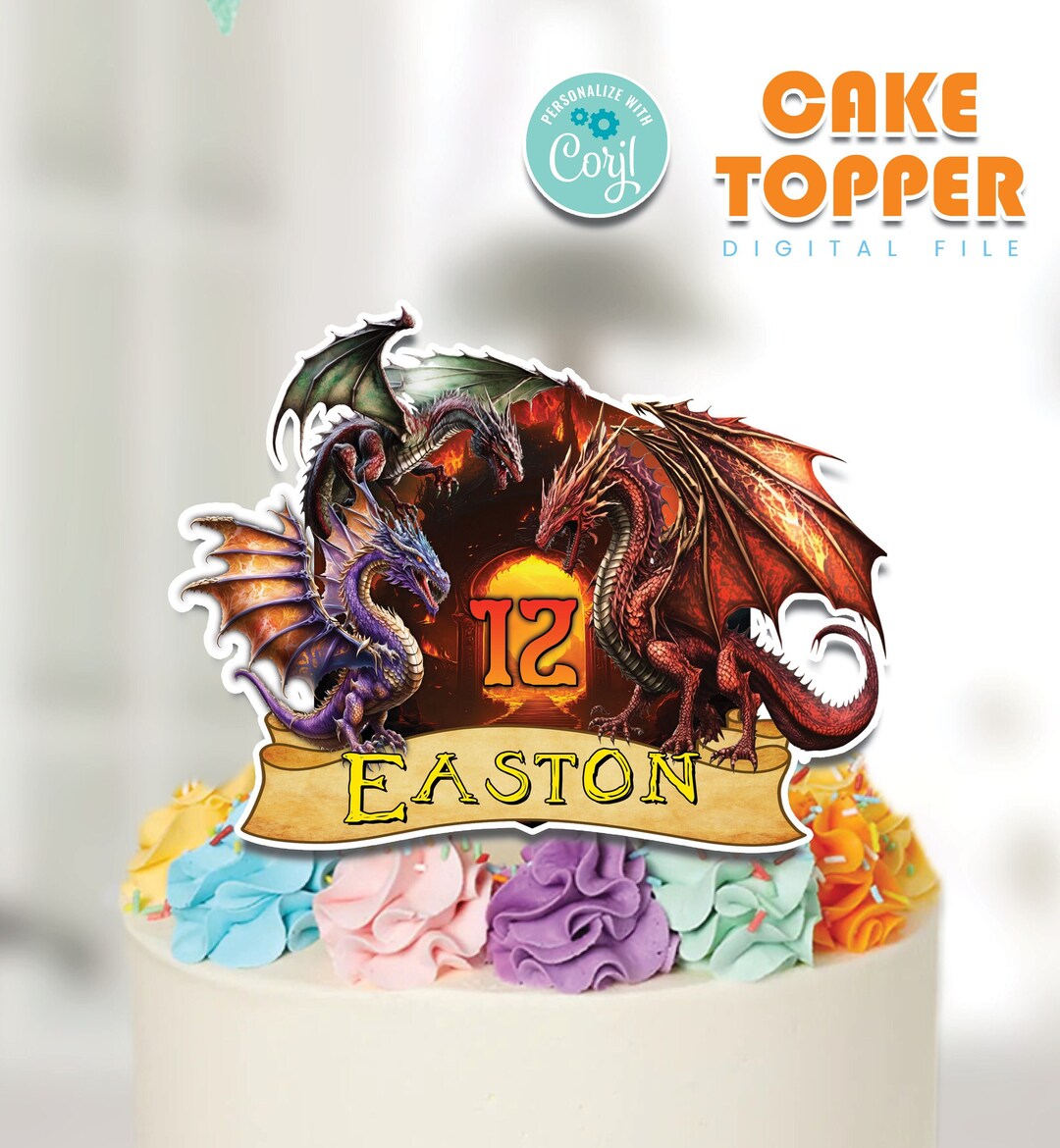 Printable Dragon Cake Topper Dragons Centerpieces Dungeon - Etsy