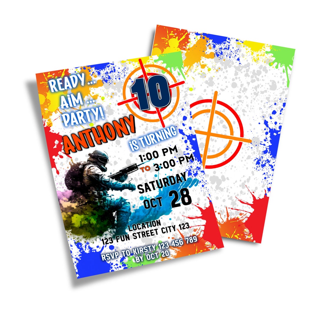 Printable Paintball Invitation Paint Ball Birthday Invitation Paintball ...