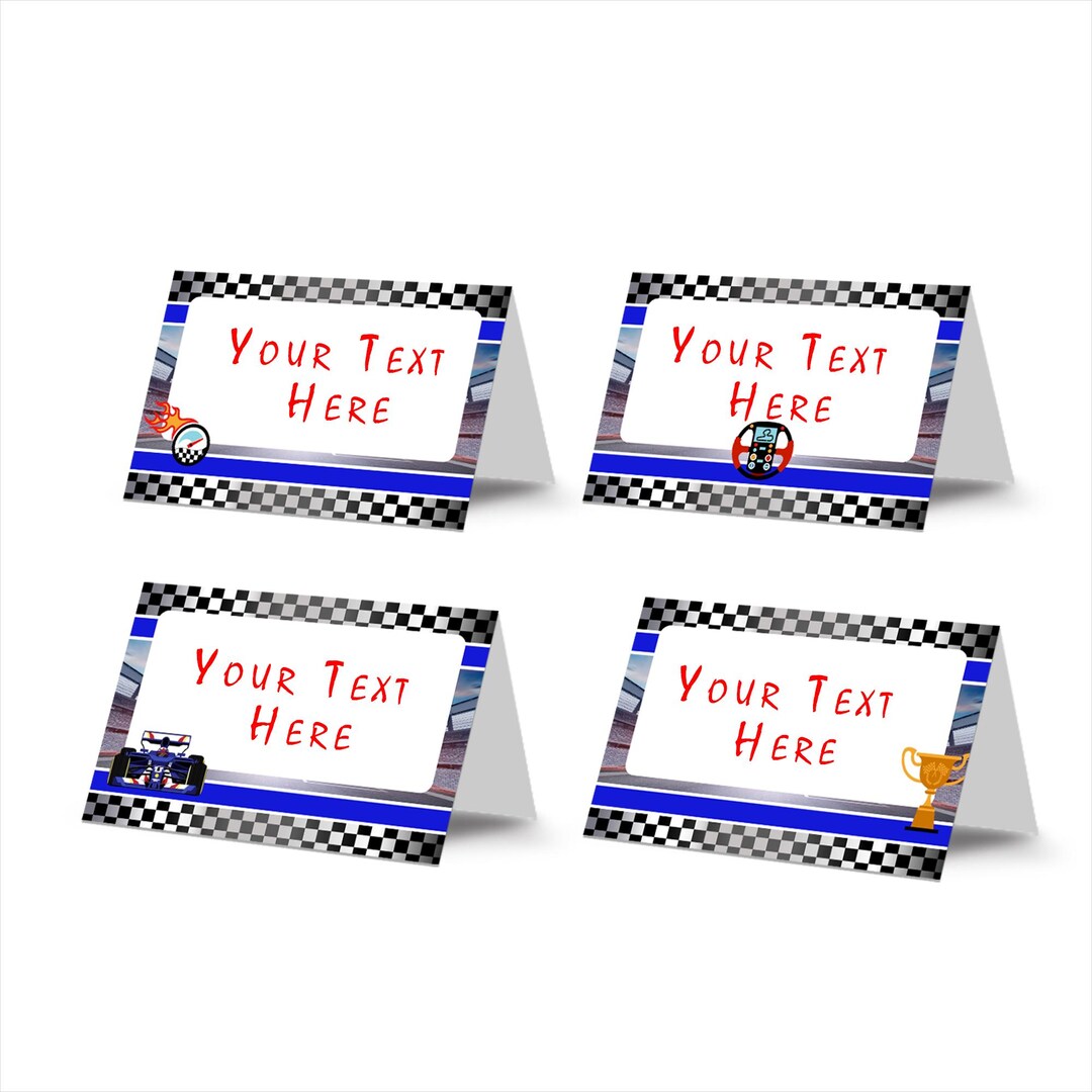 Personalized Race Car Food Tent, Slot Racing Car Food Label, Blue Race ...
