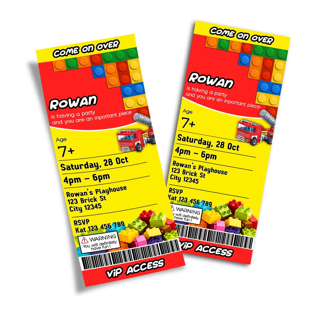 Building Blocks Birthday Ticket Invitation Bricks Ticket Invitation ...
