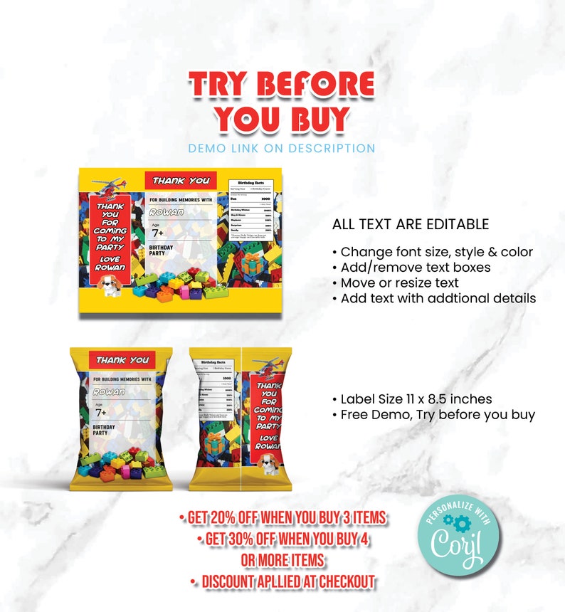 Printable Building Blocks Chips Bag Label Bricks Chips Bag - Etsy