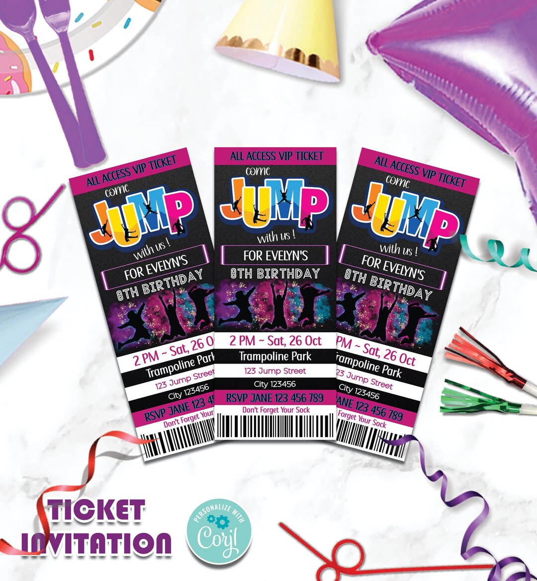 Printable Jump Party Ticket Invitation Lets Jump Ticket - Etsy