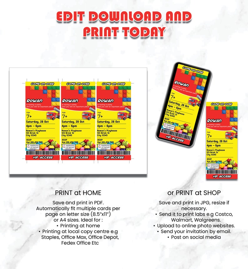 Building Blocks Birthday Ticket Invitation Bricks Ticket - Etsy