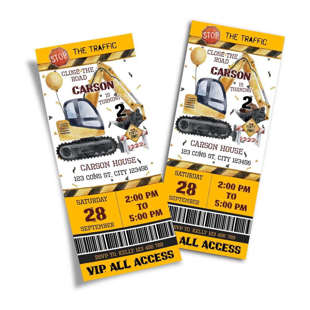 Personalized Construction Truck Birthday Ticket Invitation (digital ...