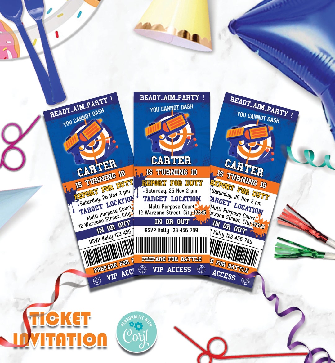 Printable Dart Gun Ticket Invitation Gun War Birthday - Etsy