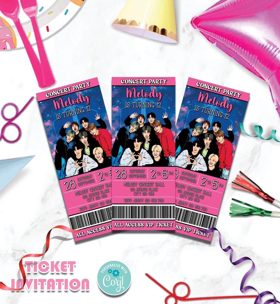Printable Kpop Birthday Ticket Invitation Kpop Boy Band Birthday ...