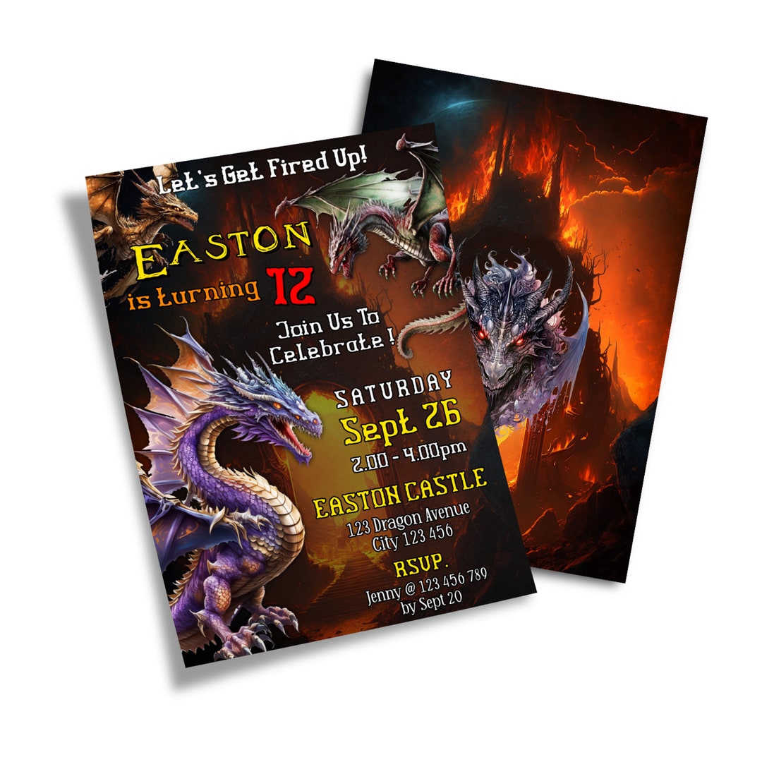 Dragon Birthday Invitation | Dragon Themed Birthday | Dragons Birthday ...