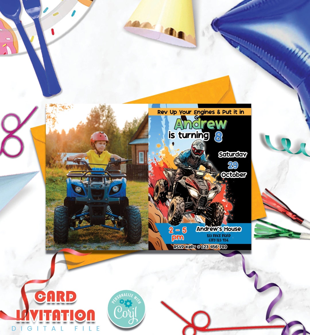 Printable Quad Bike Invitation With Picture 4 Wheeler - Etsy