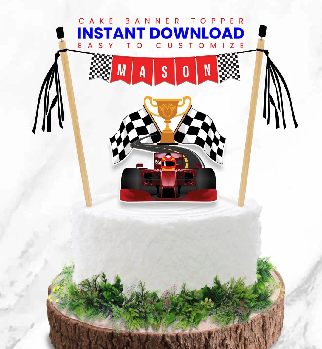 Printable Red Race Car Cake Banner | Race Track Cake Topper | Slot ...