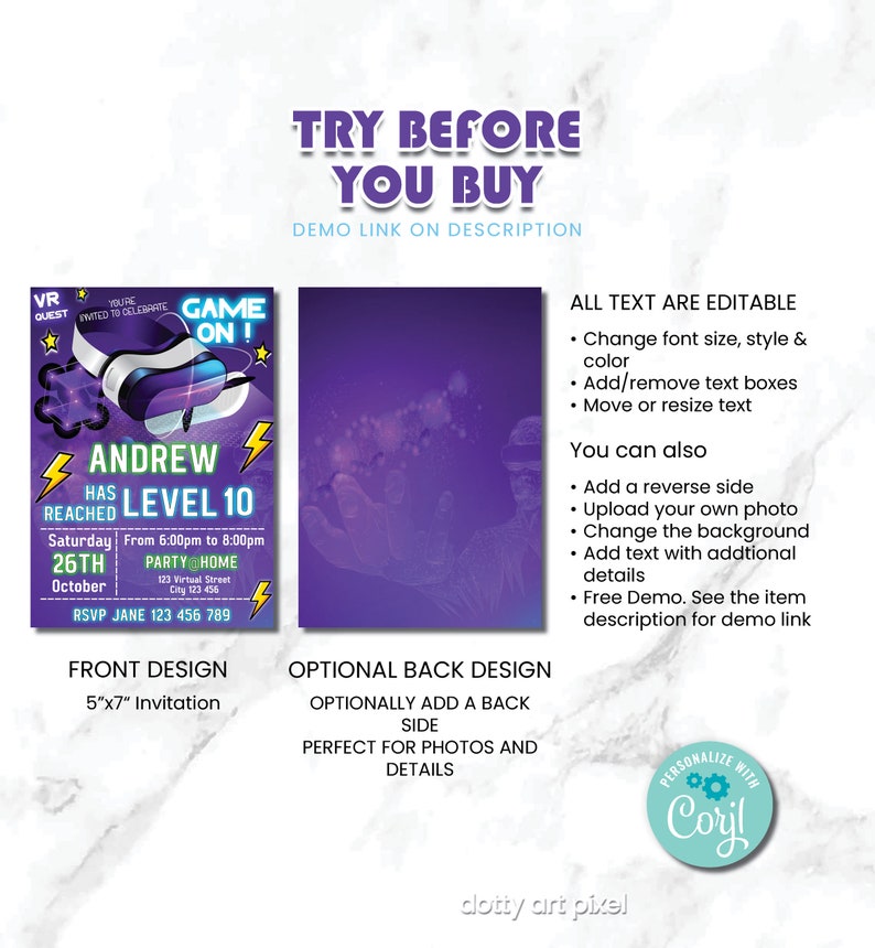 Vr Party Invitation Vr Birthday Invite Virtual Reality Etsy