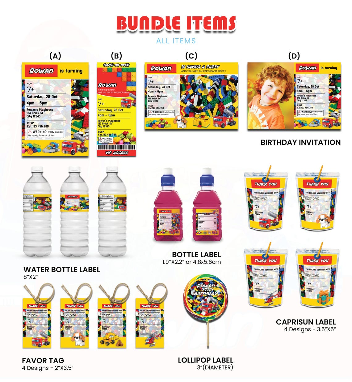 Building Blocks Birthday Party Pack, Editable Corjl Template (digital ...