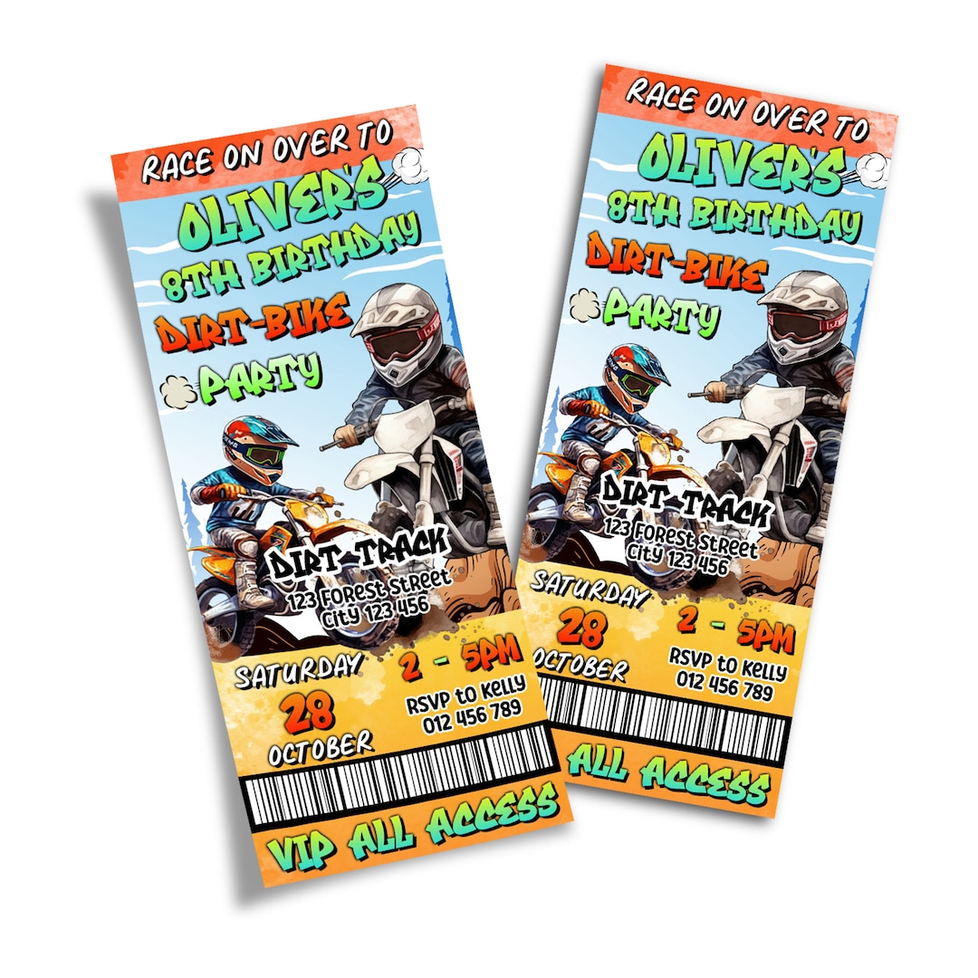 Printable Dirt Bike Ticket Invitation Motocross Birthday Ticket ...