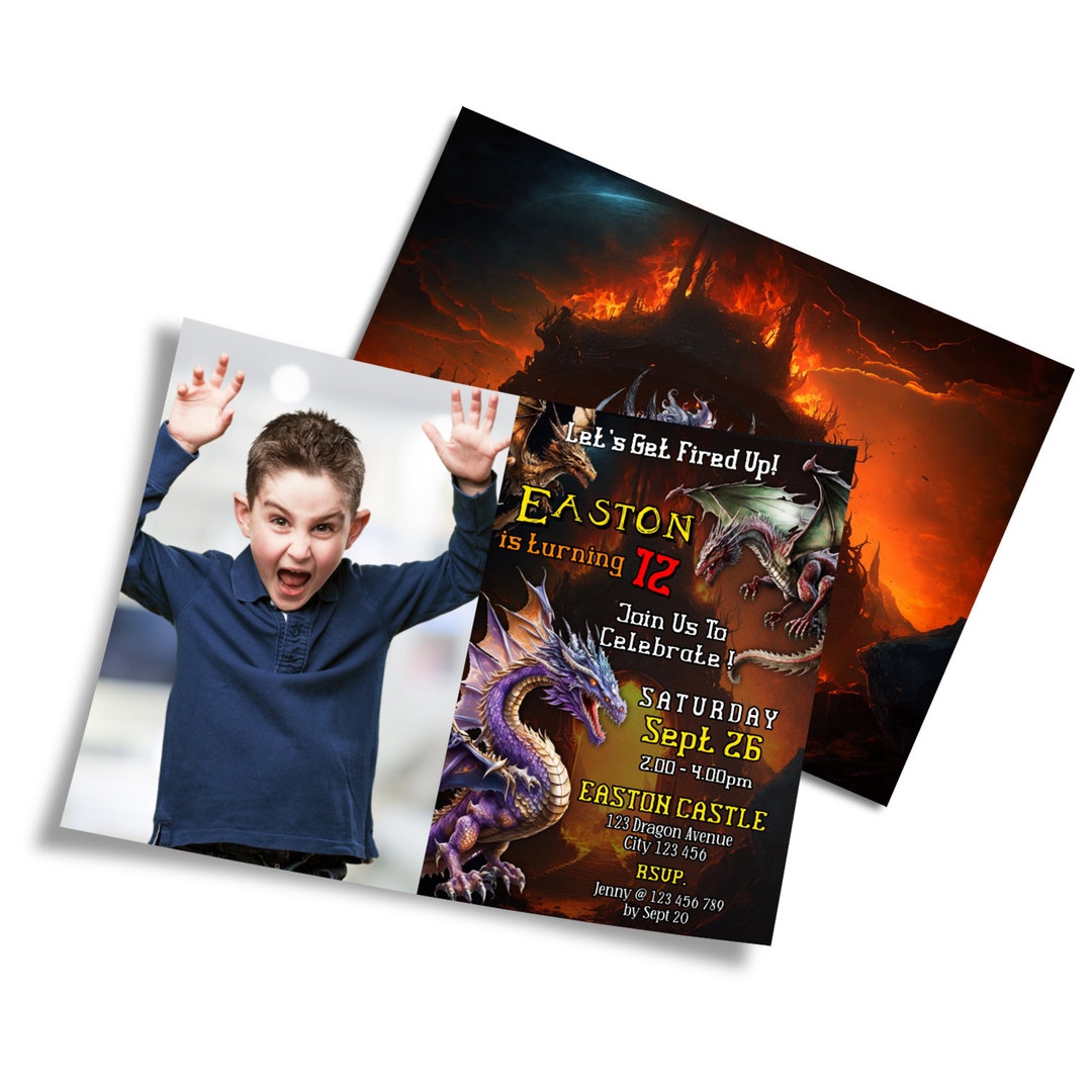 Printable Dragon Birthday Invitation Template With Photo Dragon Theme ...