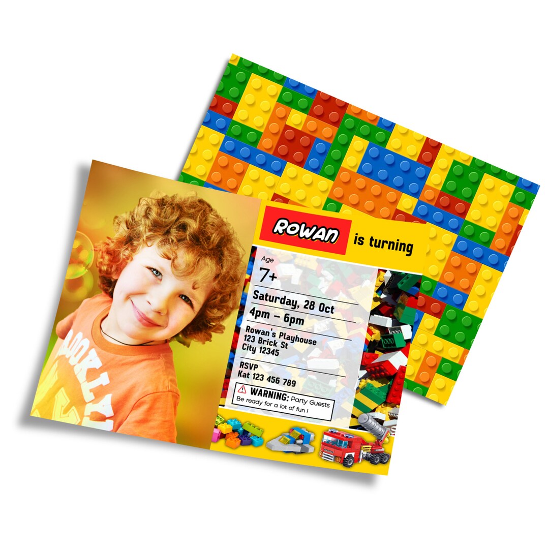Printable Bricks Invitation With Photo Building Blocks Party Invitation ...
