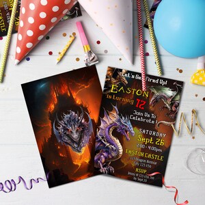 Dragon Birthday Invitation | Dragon Themed Birthday | Dragons Birthday ...