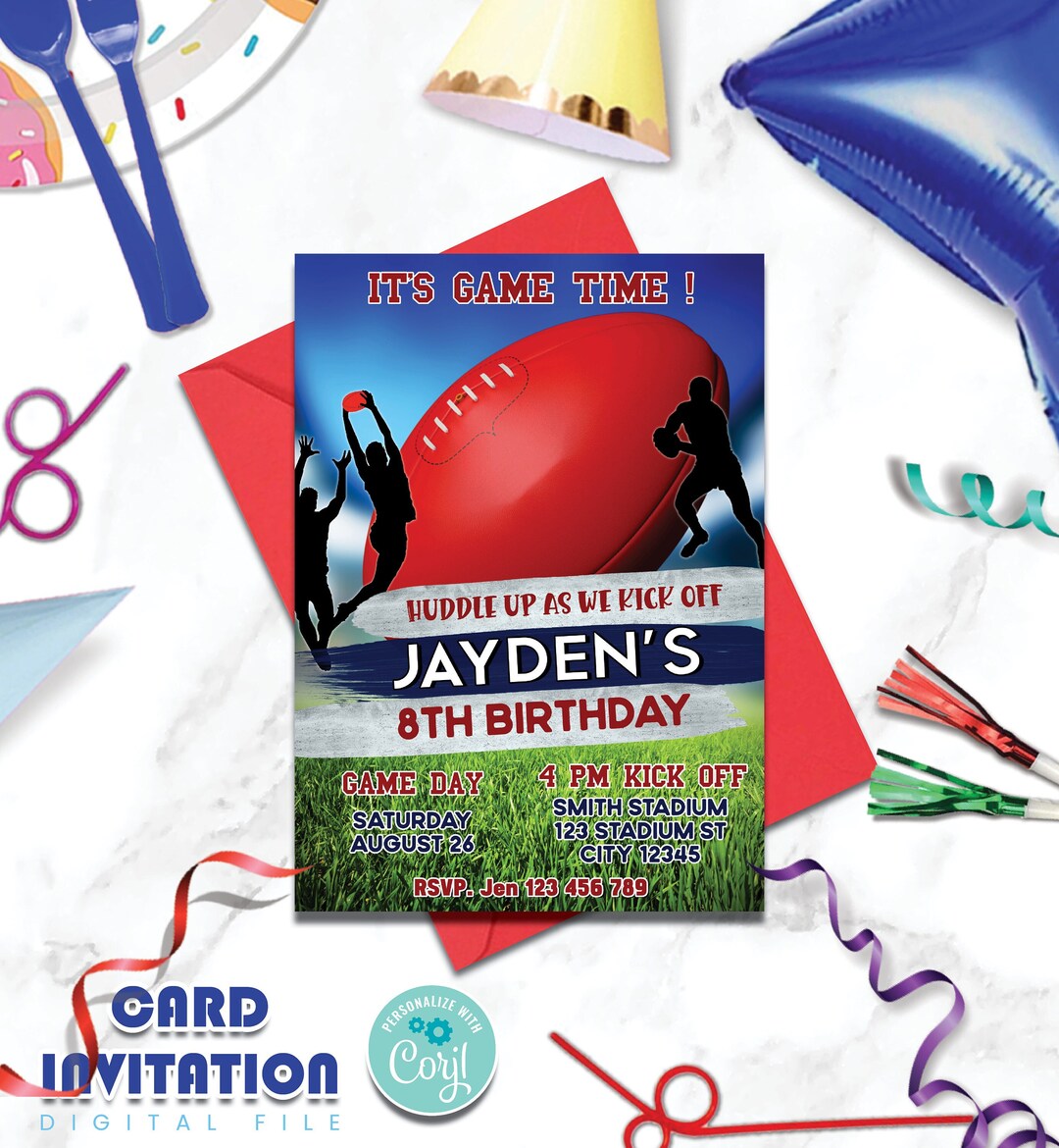 Australian Football Invitation Footy Birthday Invitations - Etsy