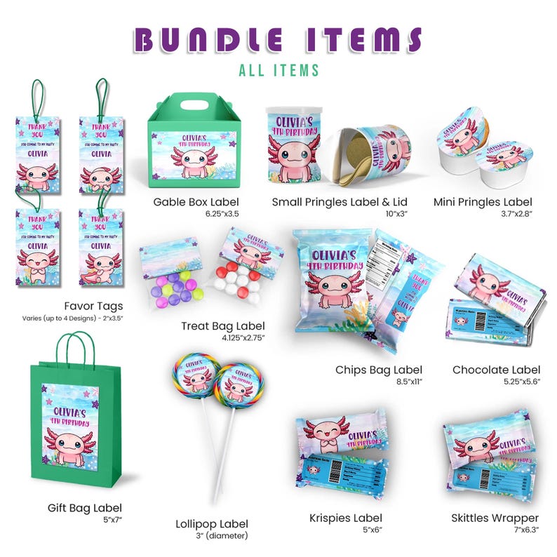 Axolotl Birthday Bundle Digital Download Printable Corjl Template Kids ...