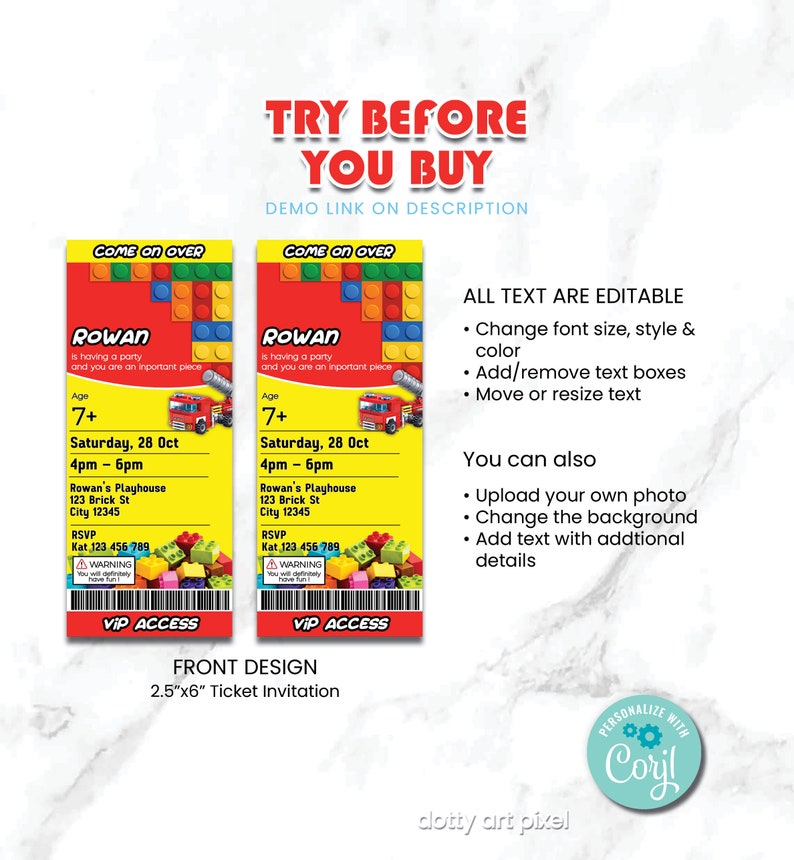 Building Blocks Birthday Ticket Invitation Bricks Ticket - Etsy