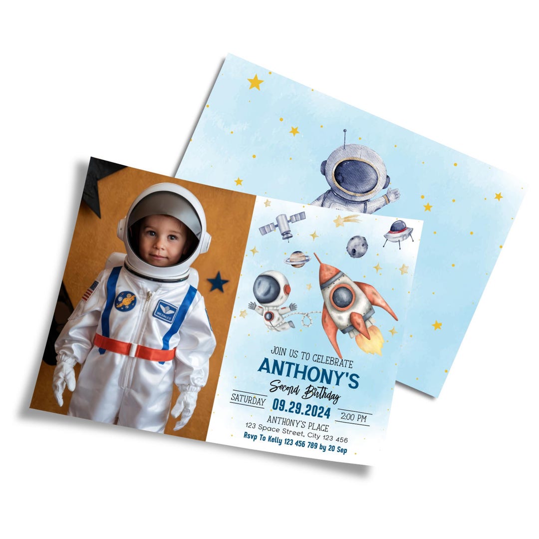 Printable Astronaut Invitation With Photo, Outer Space Birthday ...