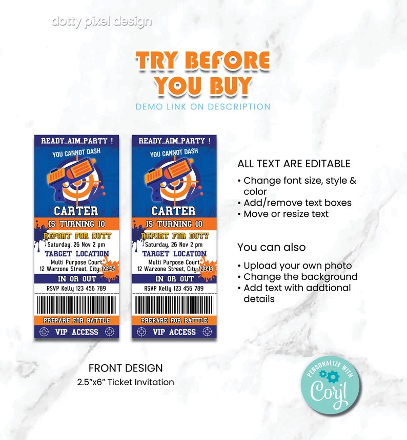 Printable Dart Gun Ticket Invitation Gun War Birthday - Etsy