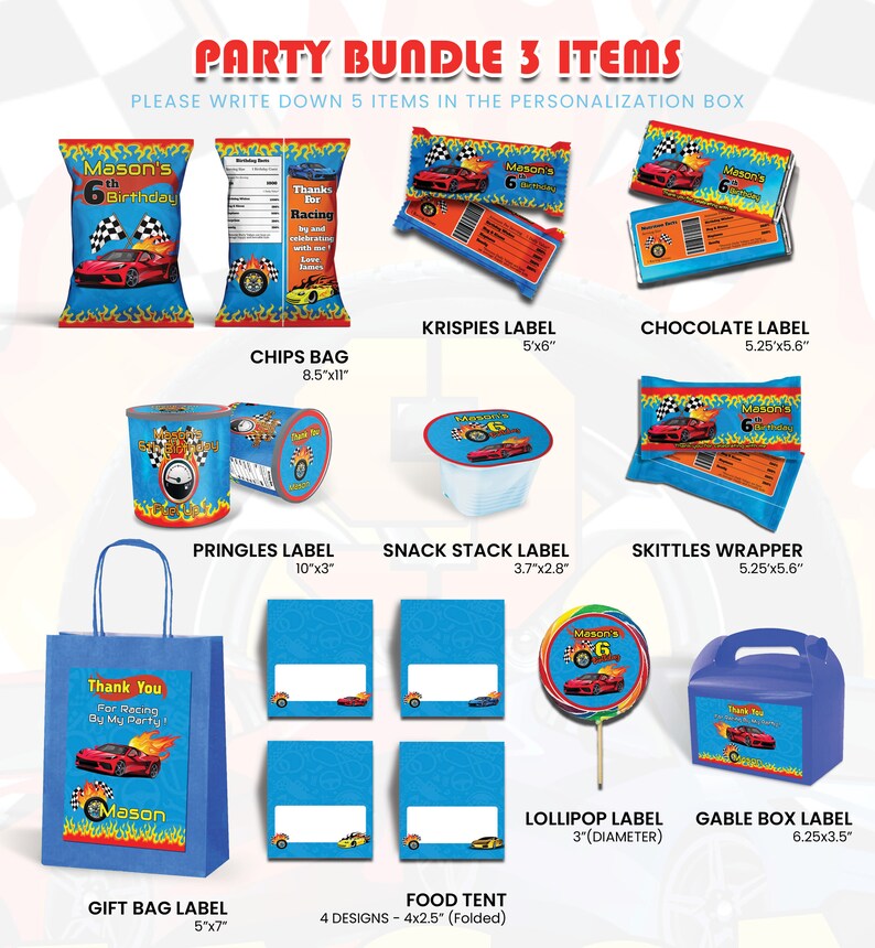 Race Car Party Bundle 3 Items Race Car Birthday Party Pack - Etsy