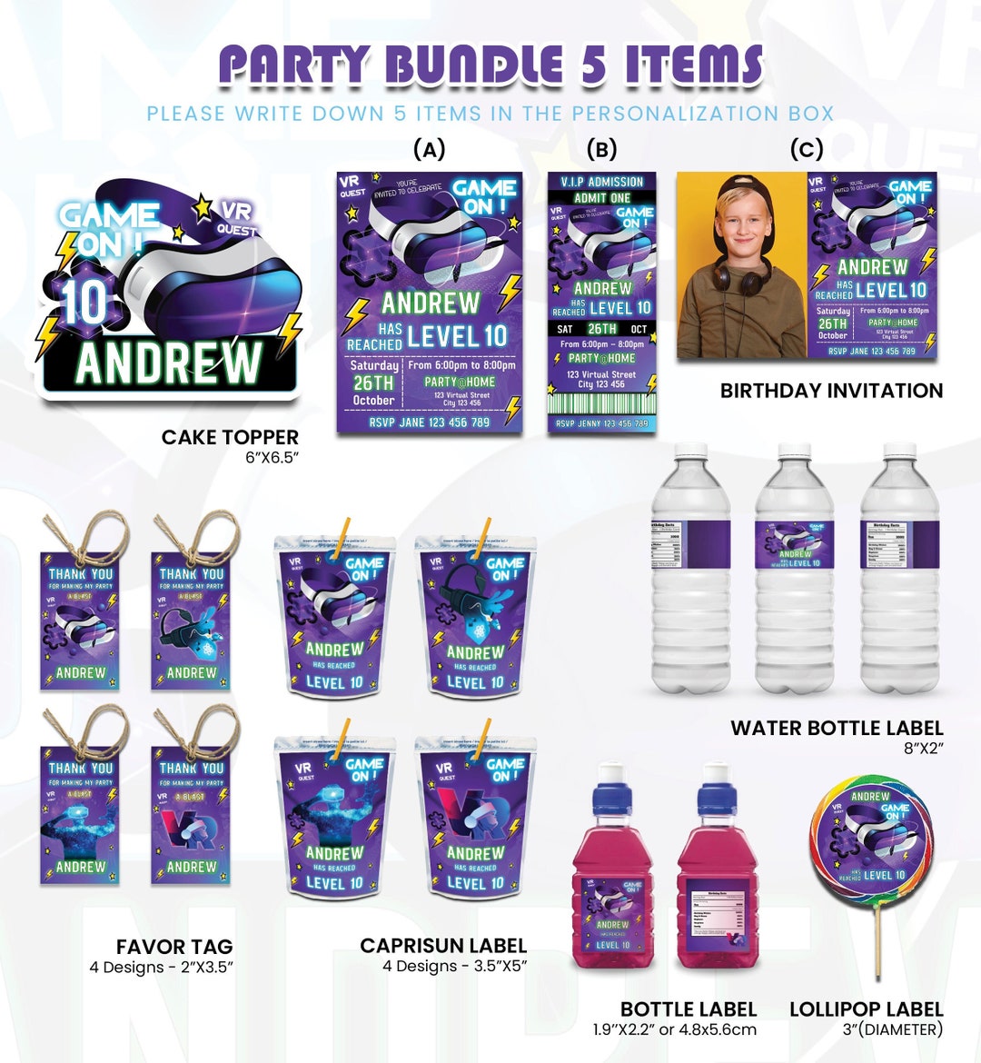 Printable Virtual Reality Party Bundle 5 Items VR Birthday Party Pack ...