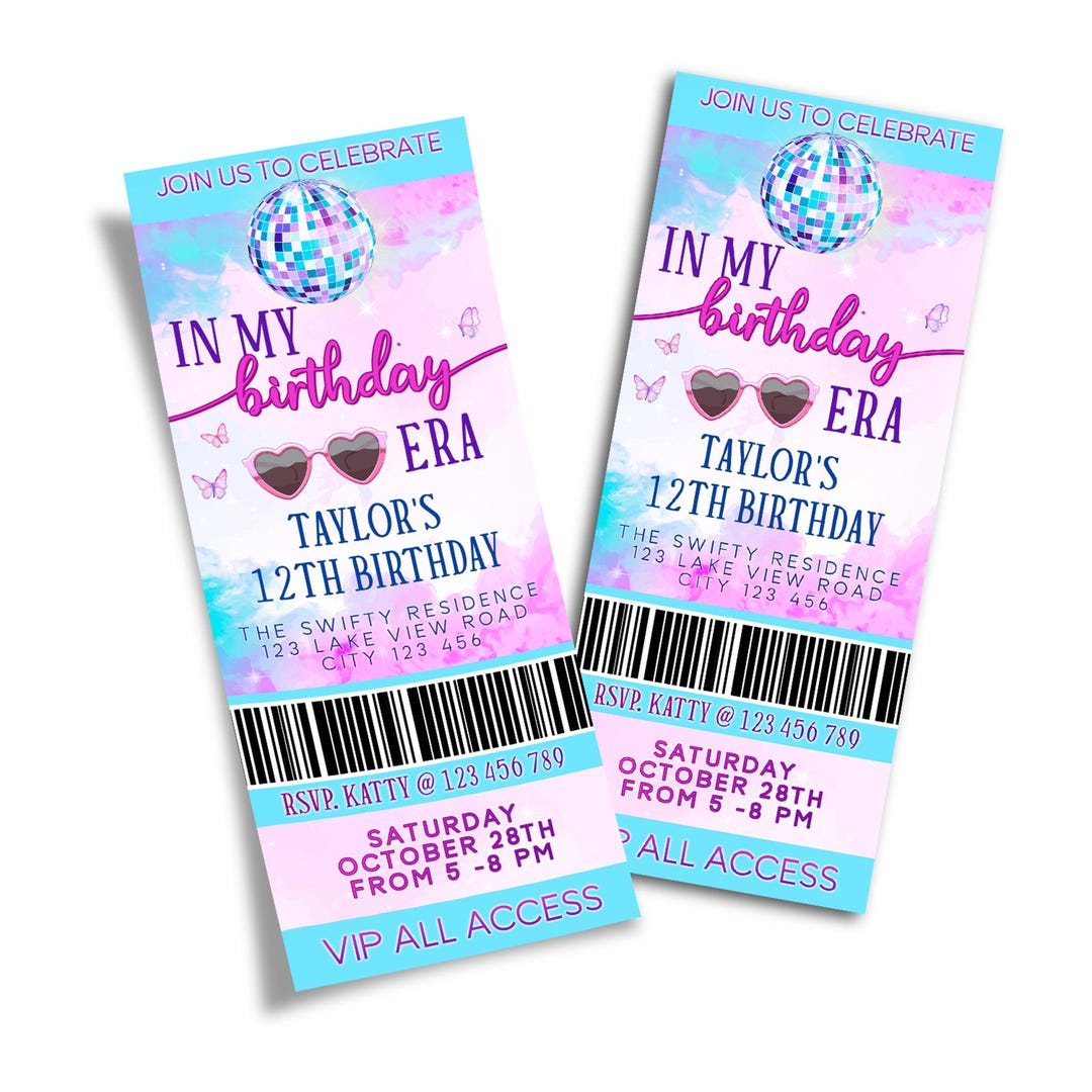 Birthday Era Ticket Invitation, Printable Template (editable in Corjl ...