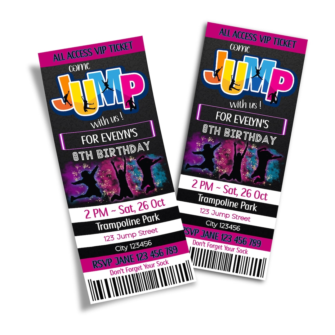 Printable Jump Party Ticket Invitation Lets Jump Ticket Invitation ...