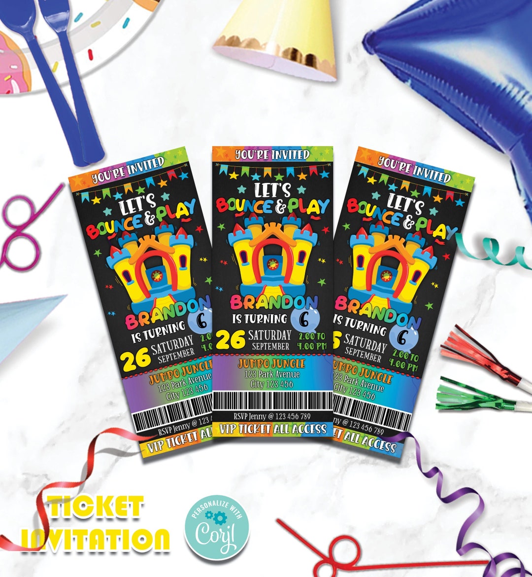 Bouncing Castle Invitations Playground Ticket Party Bounce - Etsy