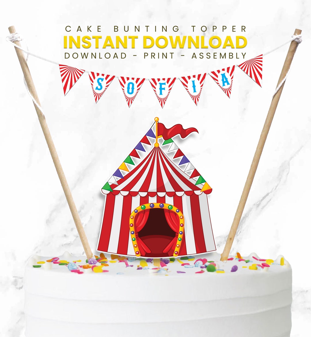 Circus Cake Topper | Circus Carnival Cake Topper | Circus Bunting Cake ...