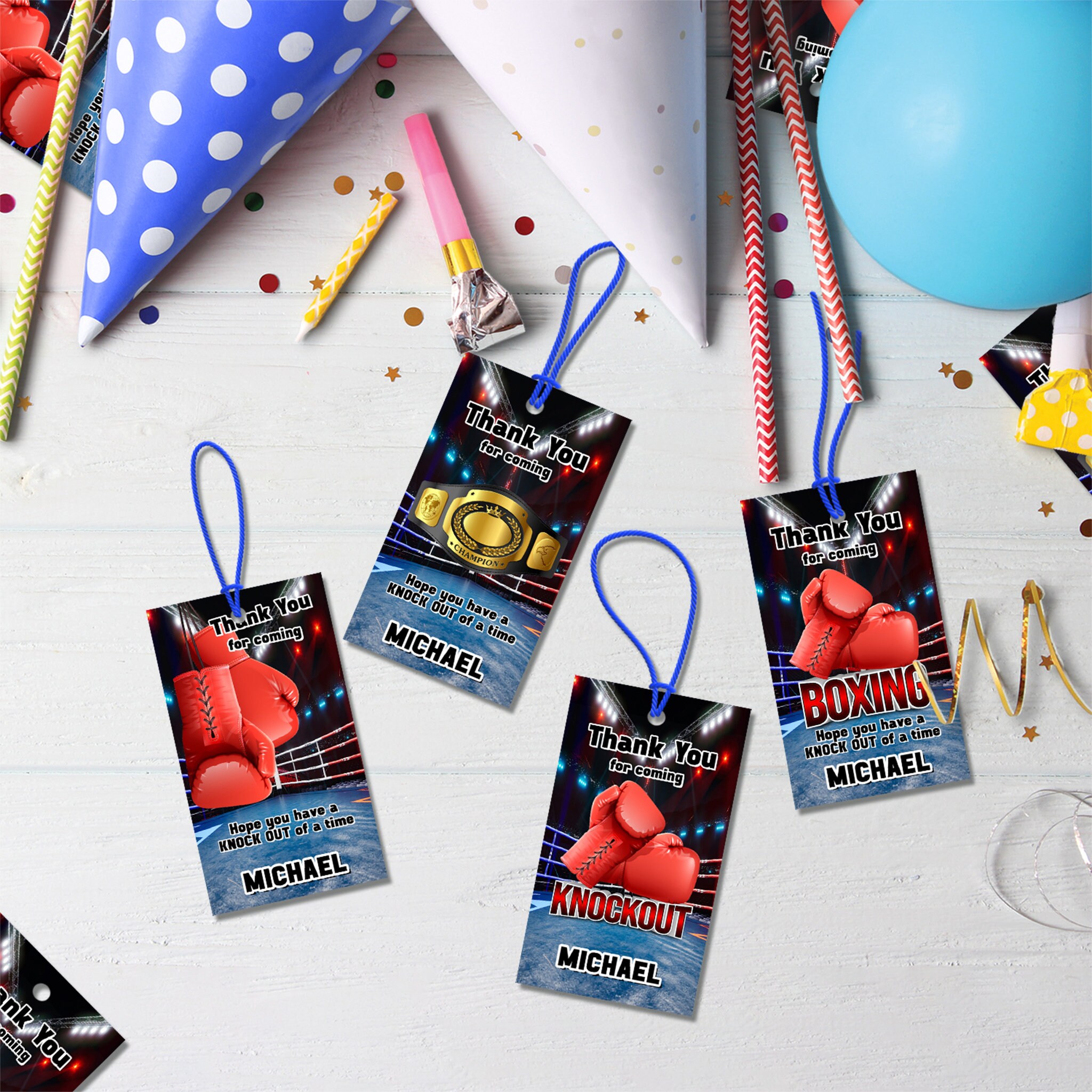 Printable Boxing Favor Tags | Fight Night Thank You (corjl Template ...