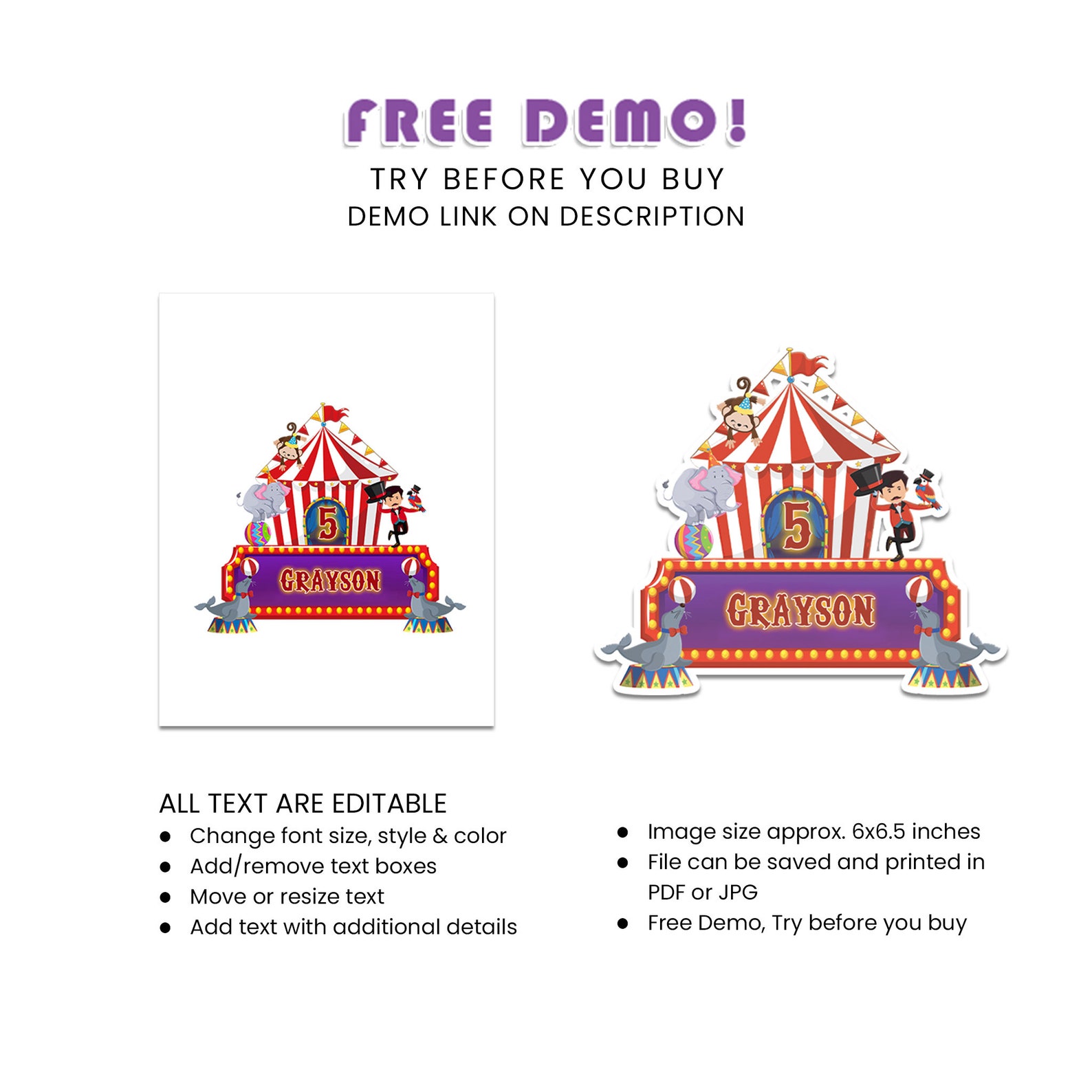 Printable Circus Cake Topper Carnival Cake Topper Circus Cake ...