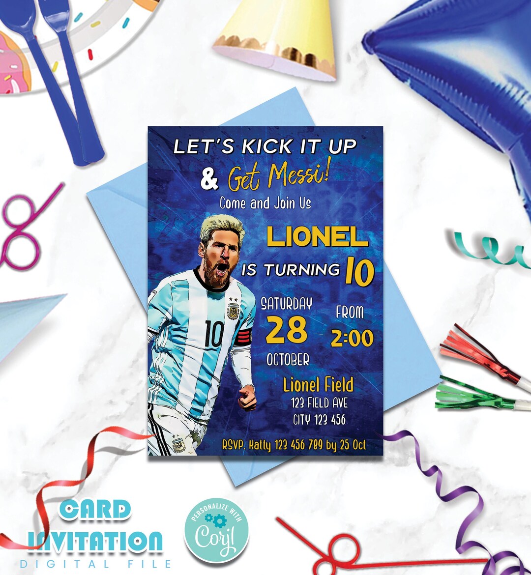 Messi Invitation Soccer Birthday Invitation Soccer Stars Birthday Sport ...