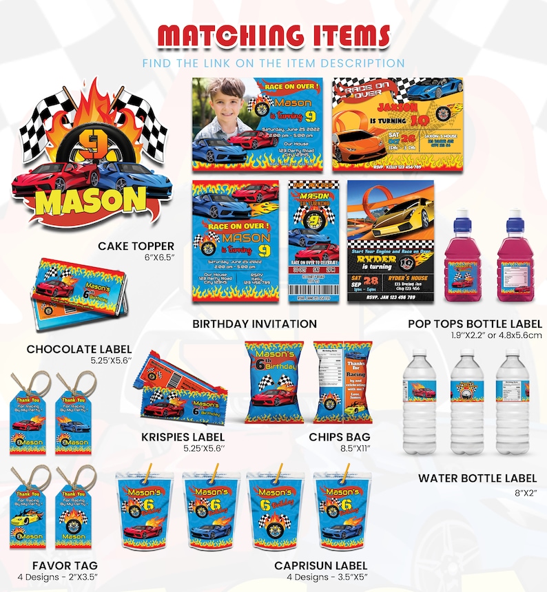Printable Race Car Cake Topper | Birthday Party Banner (instant ...
