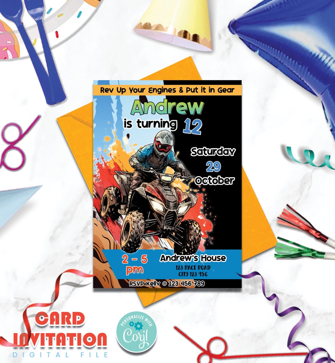 Quad Bike Birthday Invitation Extreme Ride Themed Birthday - Etsy