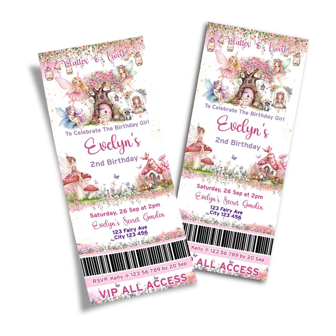 Editable Magical Fairy Ticket Invitation, Enchanted Theme Birthday ...