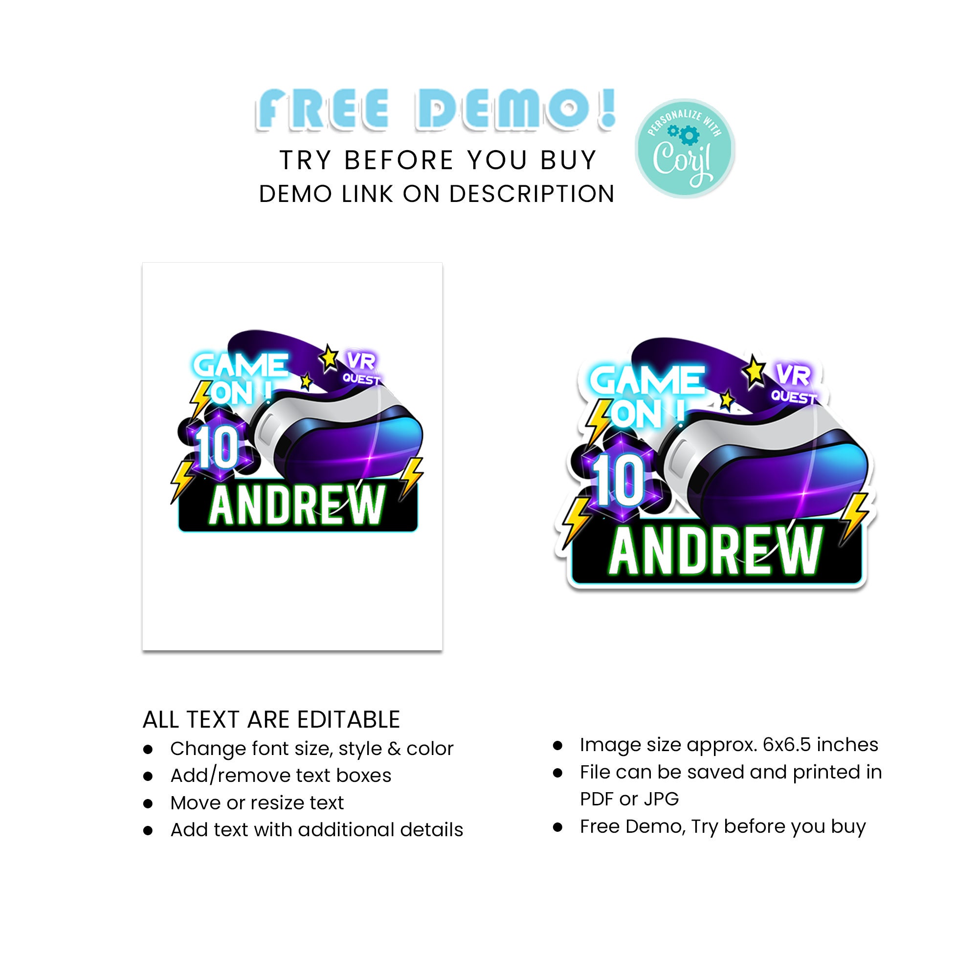 Virtual Reality Cake Topper | Gamer Birthday, Editable Template ...