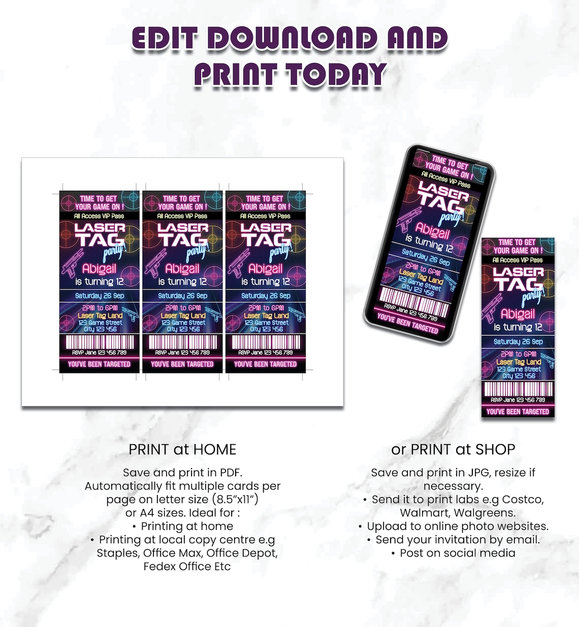 Printable Laser Tag Birthday Invitation | Laser Tag Birthday Party ...