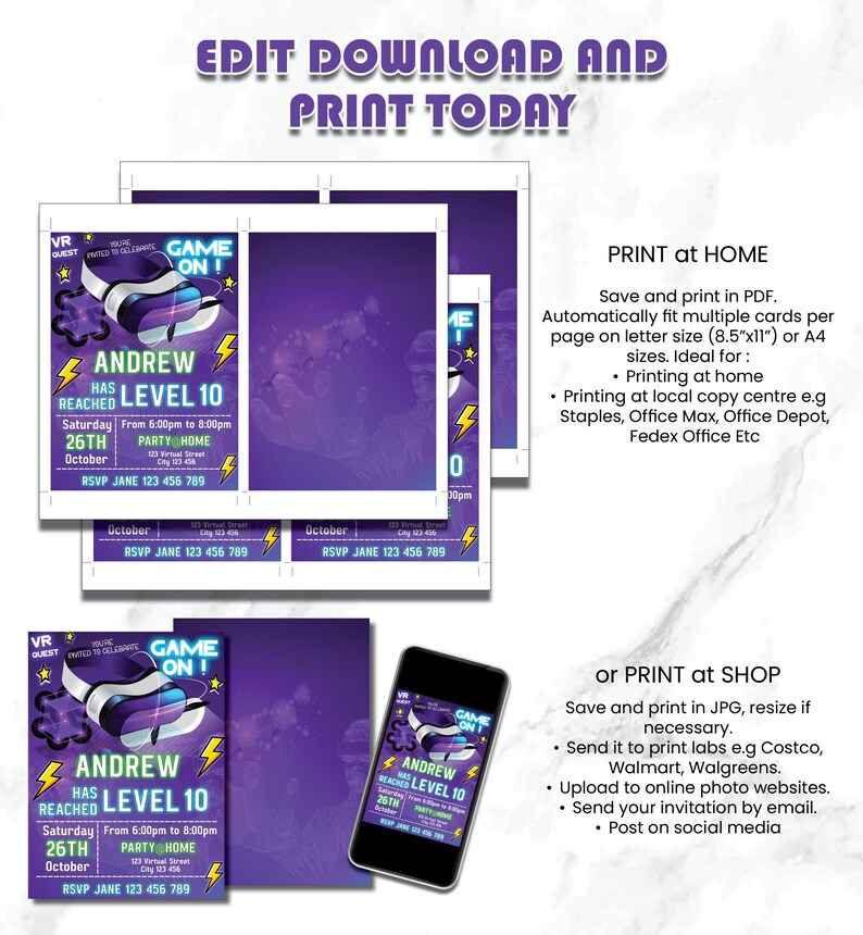 VR Party Invitation VR Birthday Invite Virtual Reality - Etsy